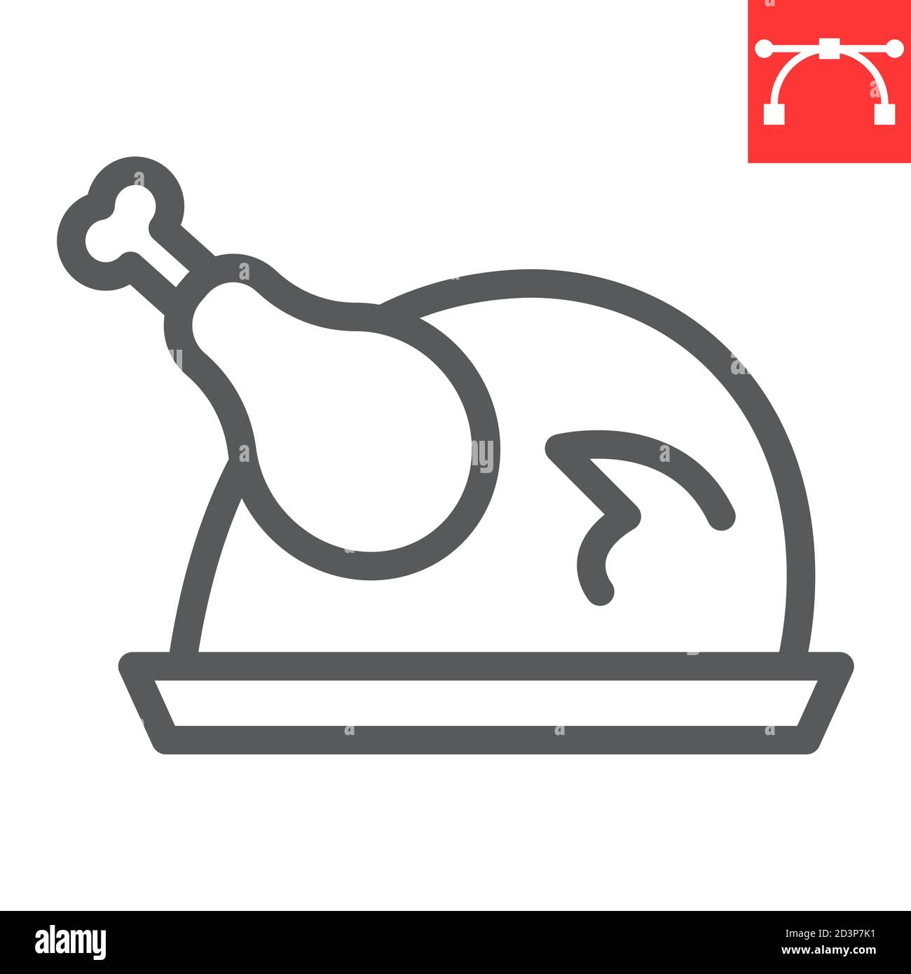 Roast turkey line icon, thanksgiving and dinner, roasted chicken sign ...