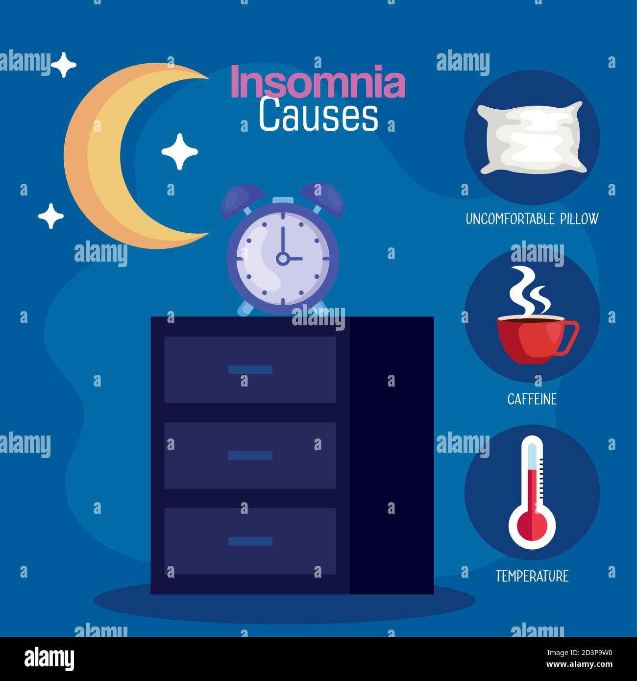 insomnia causes clock on furniture and moon vector design Stock Vector ...