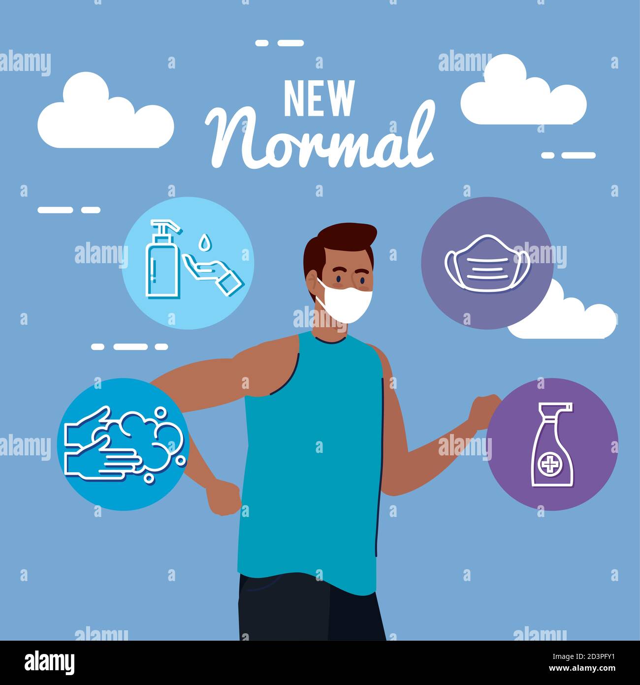 New normal of man with mask running and icon set vector design Stock Vector Image & Art - Alamy