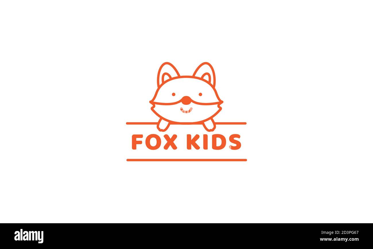 fox kids line with banner cute cartoon logo vector illustration Stock ...