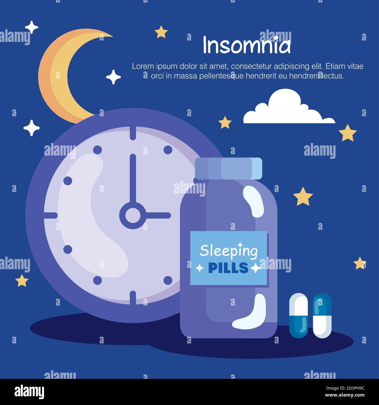 insomnia clock and pills jar vector design Stock Vector Image & Art - Alamy