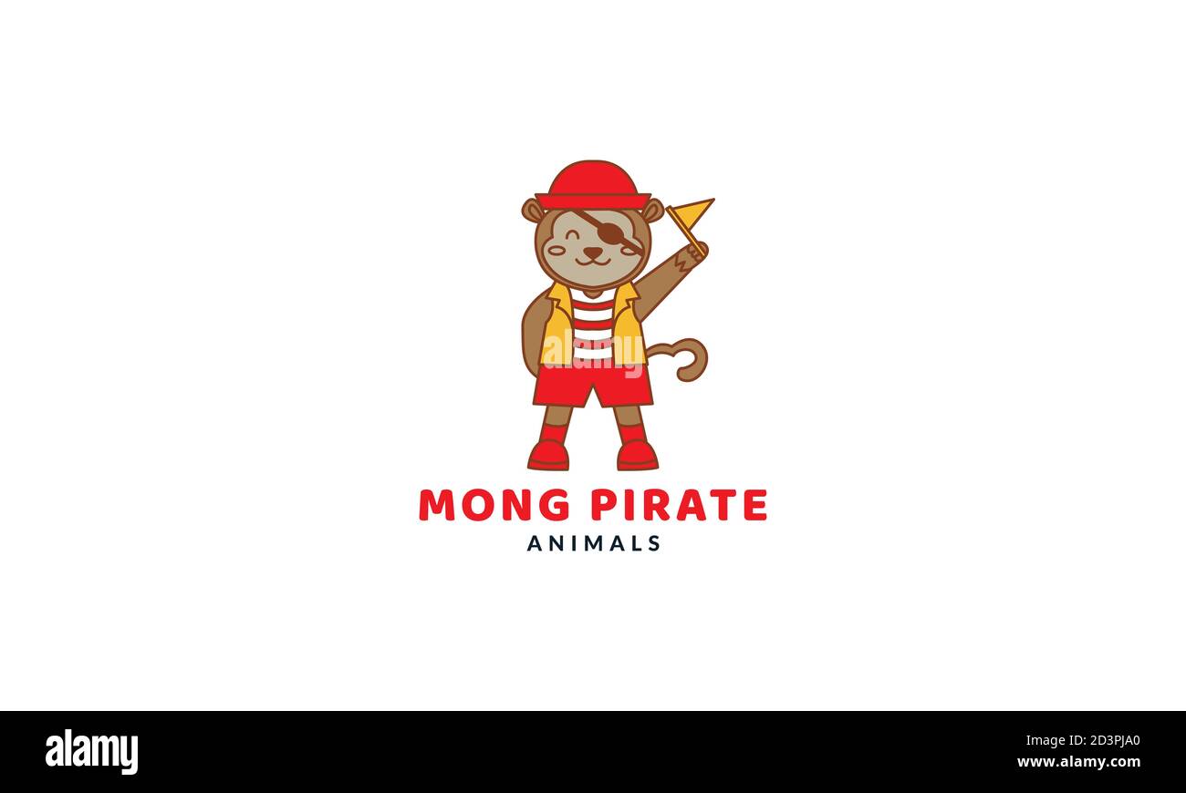 kids monkey or ape as pirate cute cartoon logo vector illustration ...