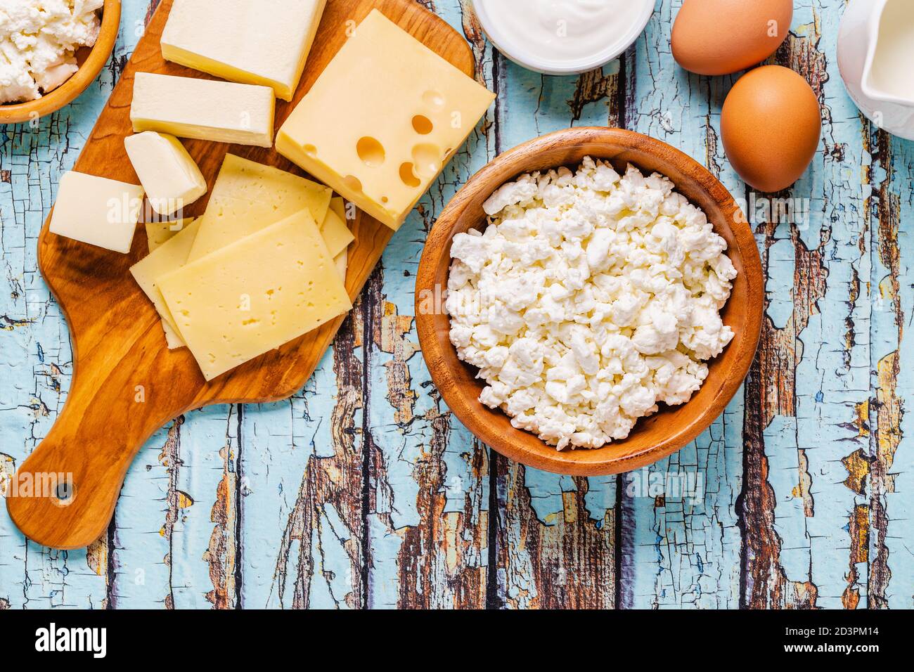 Different types of dairy products. Top view Stock Photo - Alamy