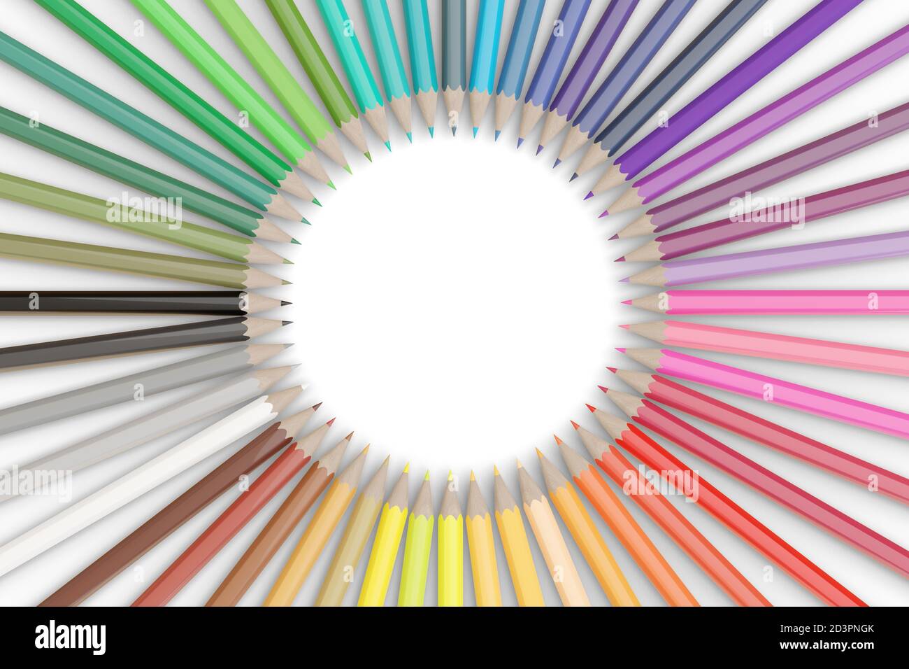 Set of colored pencils arranged in a circle on white background. 3d ...