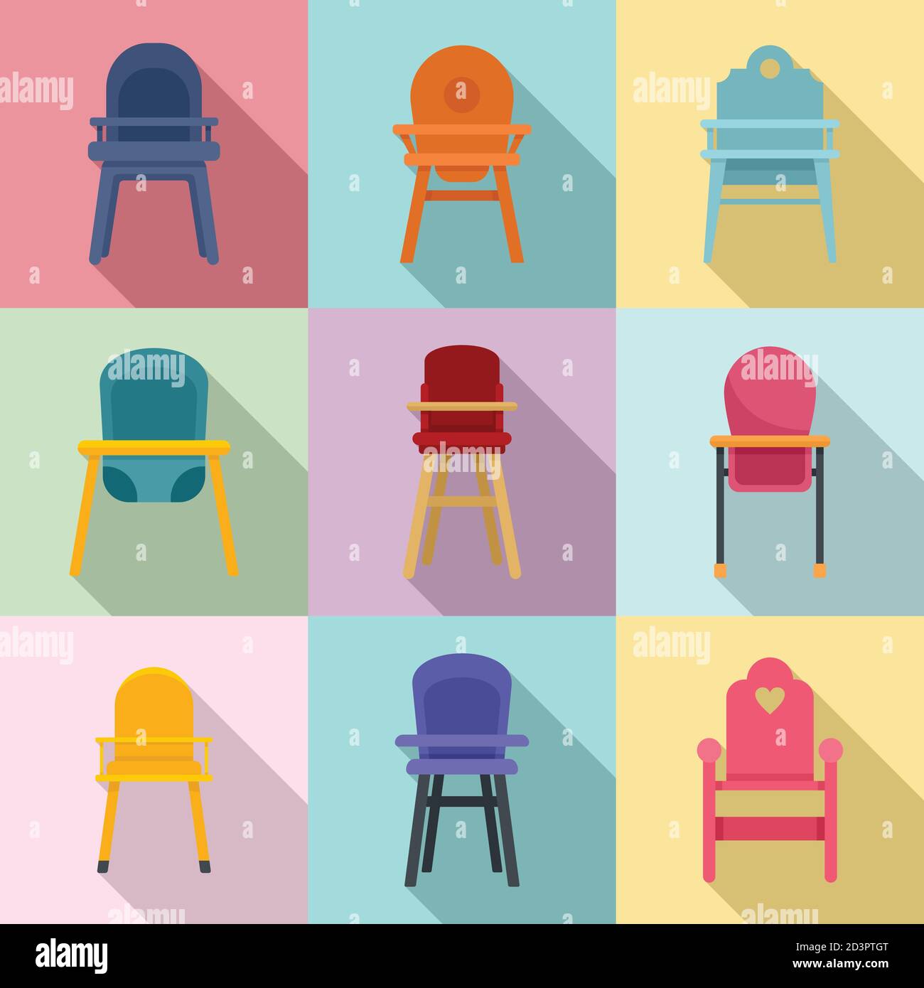 Feeding chair icons set. Flat set of feeding chair vector icons for web ...