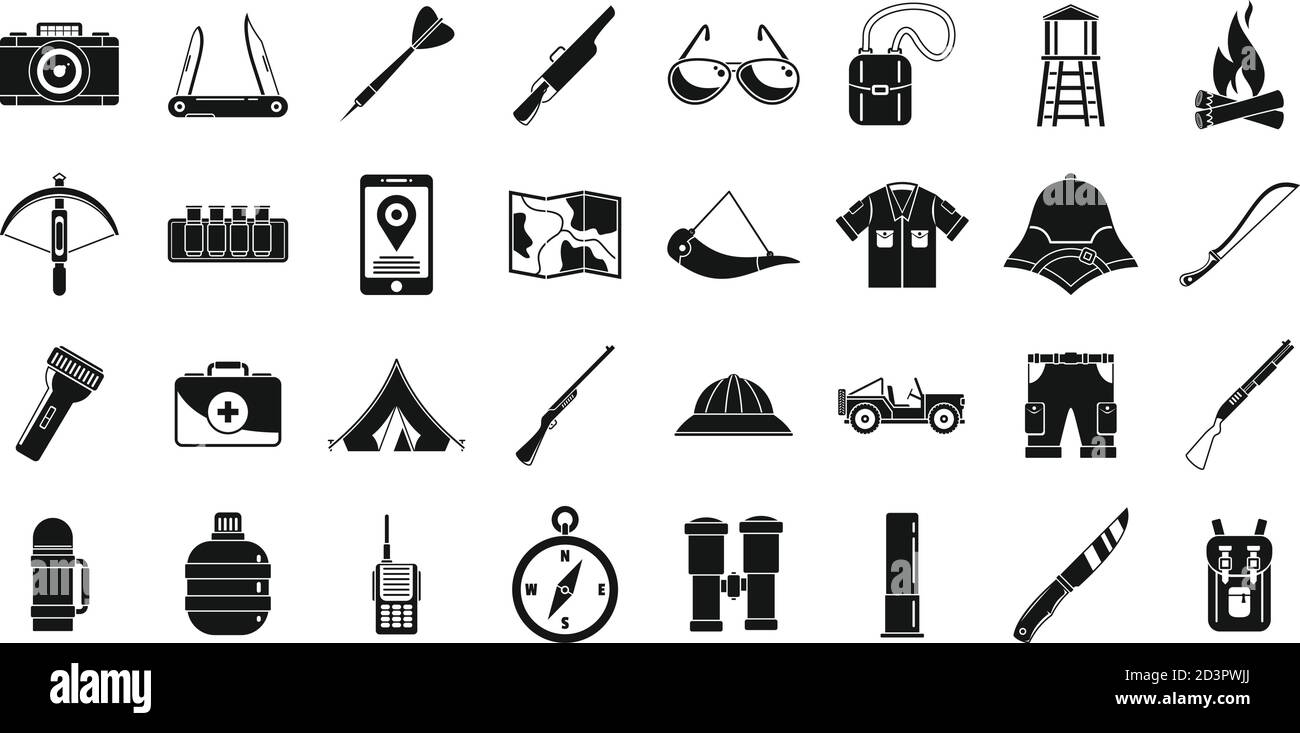 Africa safari equipment icons set. Simple set of africa safari ...