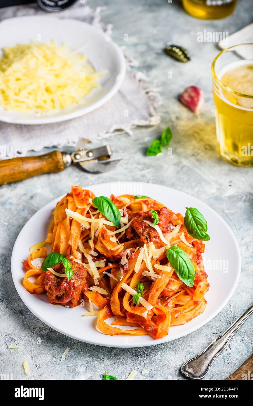 Pasta with mini meatballs Stock Photo - Alamy