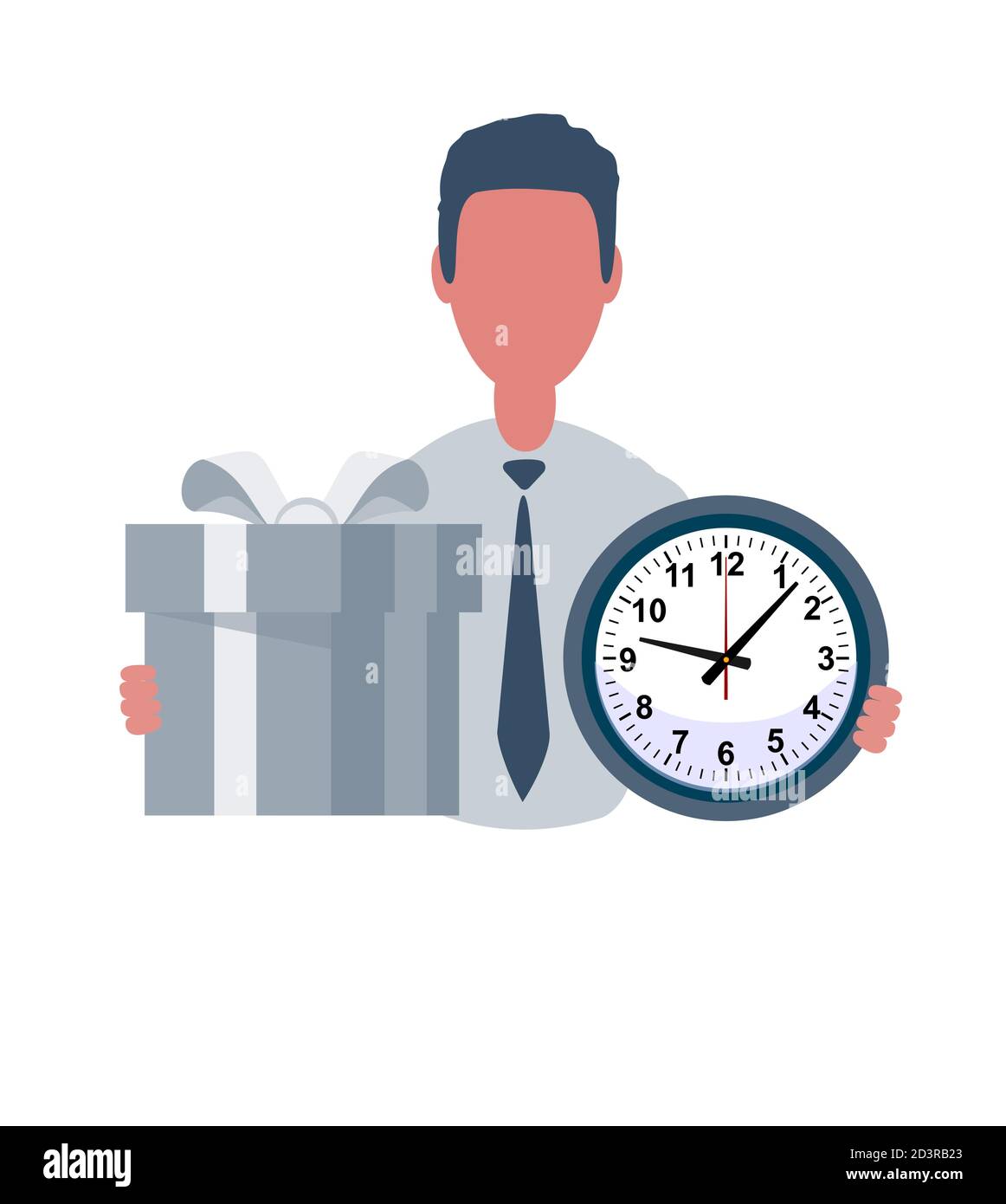 Businessman or clerk holds a watch and a gift. Male character in trendy ...