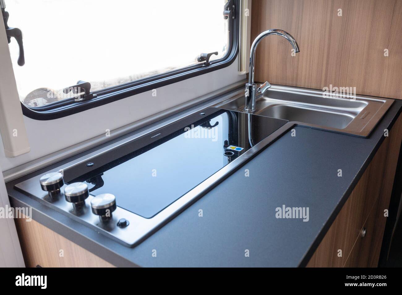 Compact Kitchen Counter in Modern Camper Van Stock Photo - Alamy