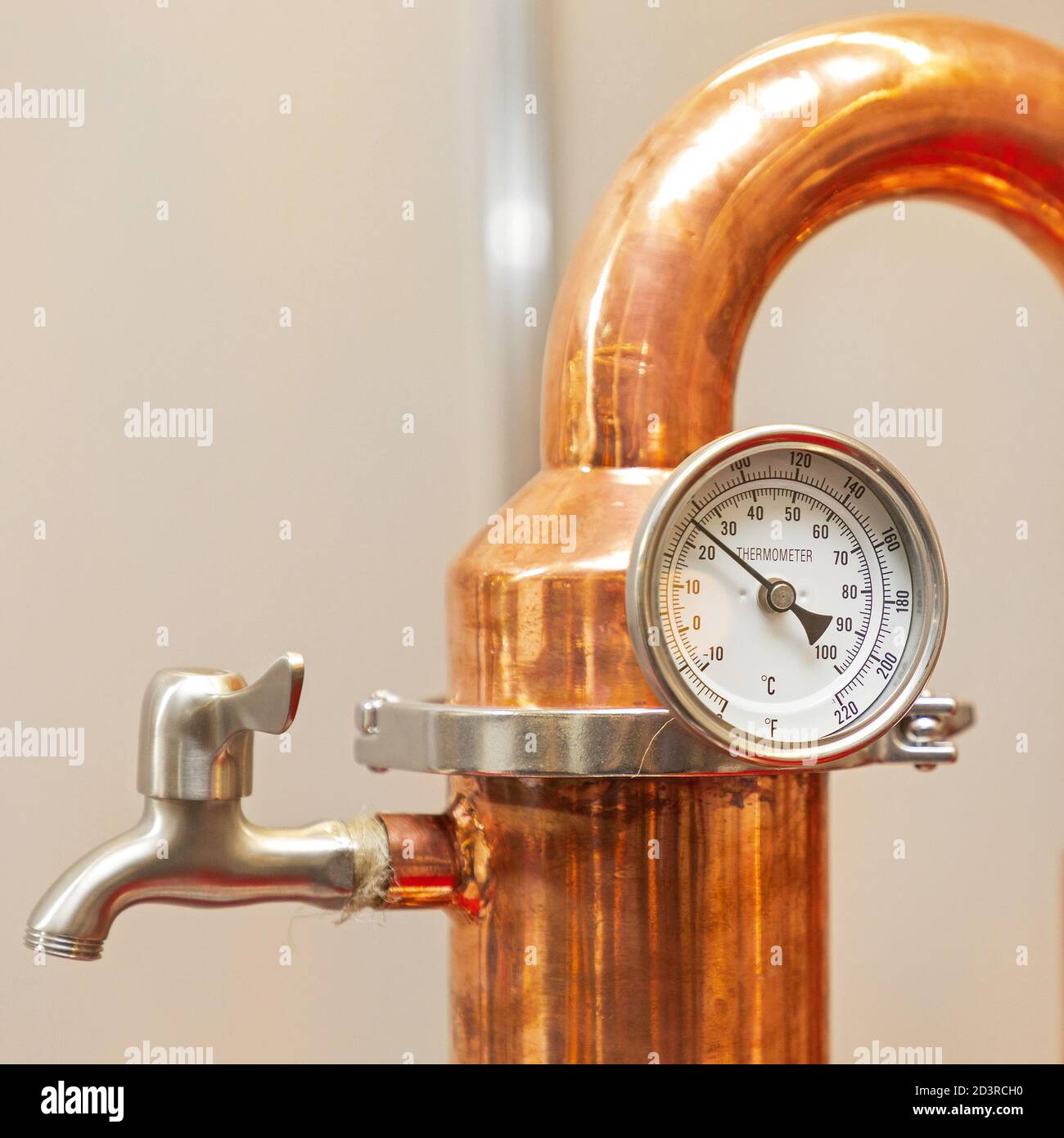 Alcohol Temperature Gauge at Copper Still Pipe Distillery Brewery Stock ...
