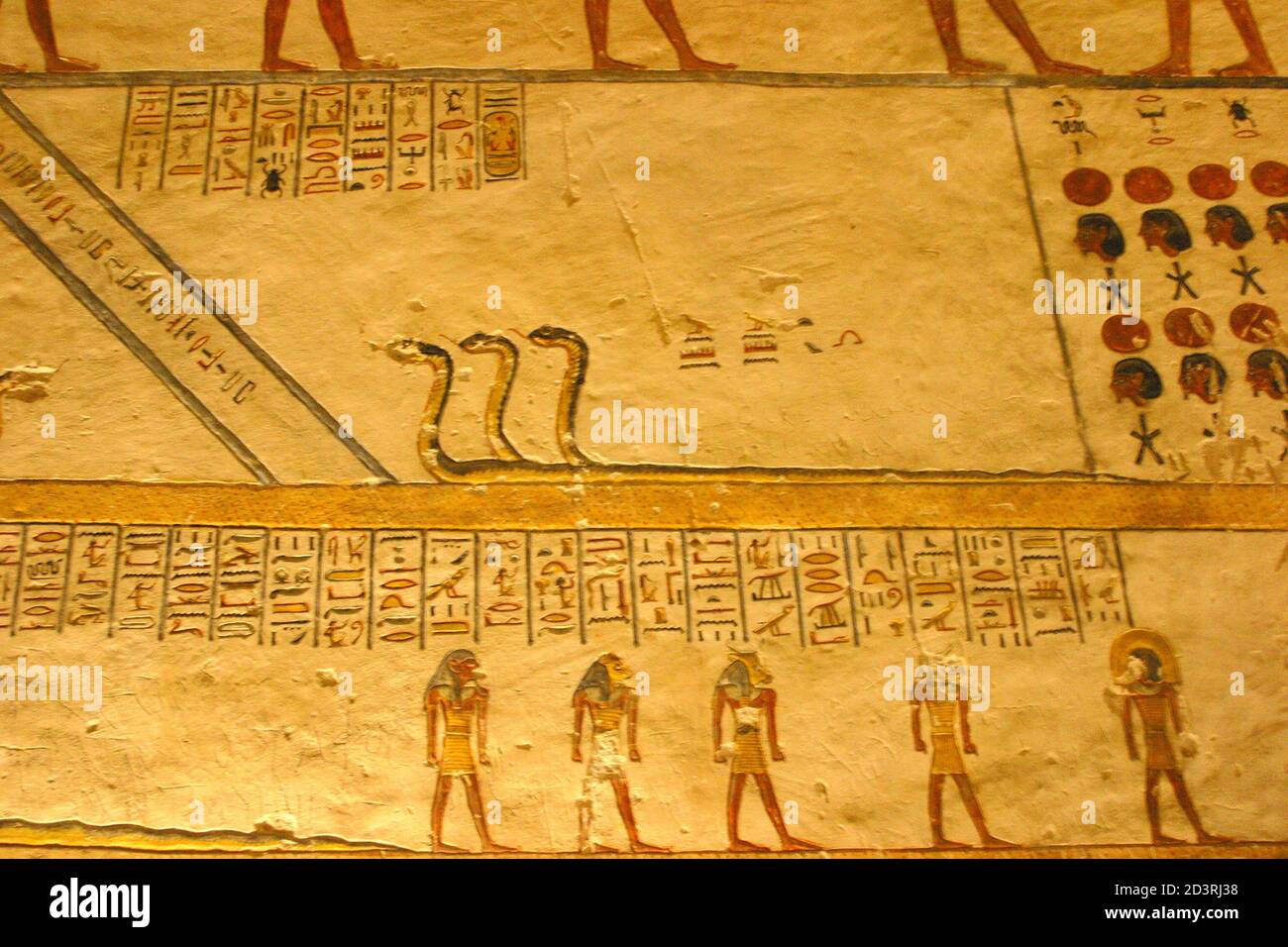 Painted ancient murals inside of Tomb of Ramses IV, in the Valley of ...