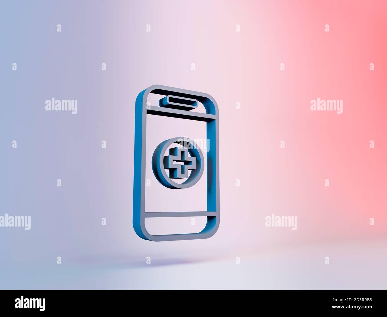 3D illustration of a mobile phone with healthcare icon on gradient ...