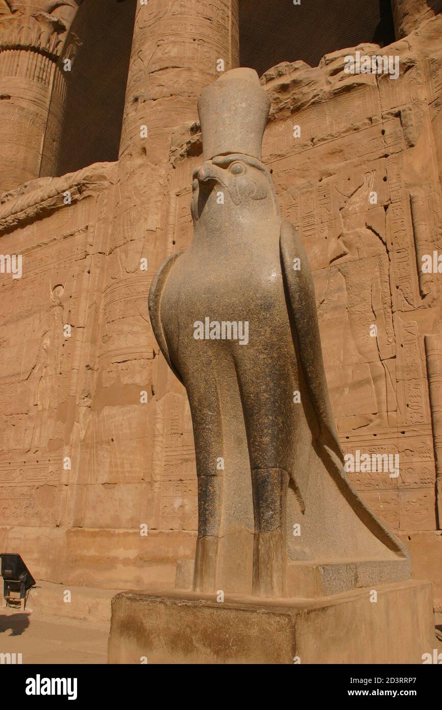 Granite falcon figure in Temple of Horus in Edfu the Nile Valley on the ...