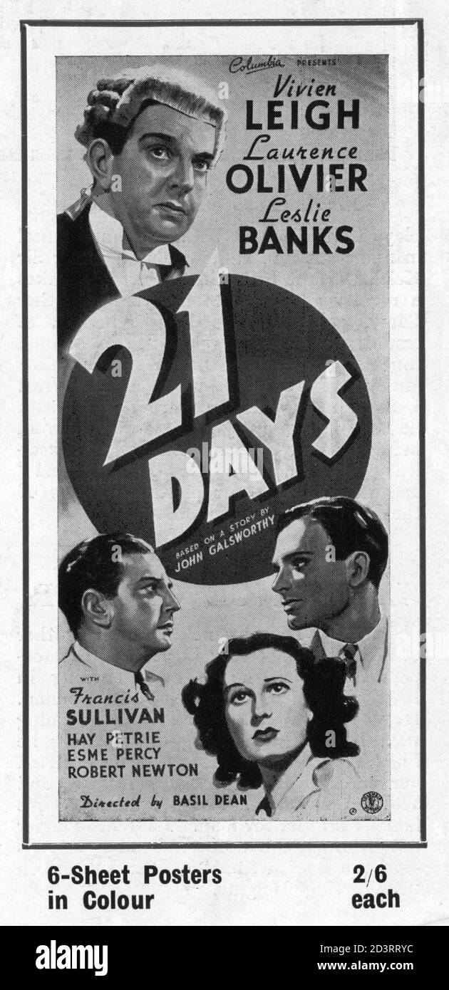 VIVIEN LEIGH LAURENCE OLIVIER and LESLIE BANKS in 21 DAYS aka TWENTY ...