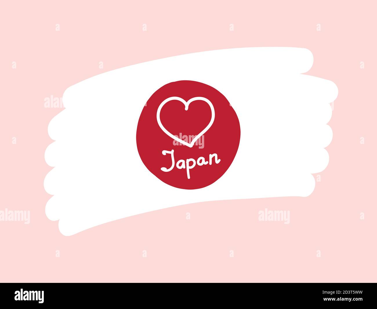 Japan national flag, heart and handwritten text. Red circle on a white ...