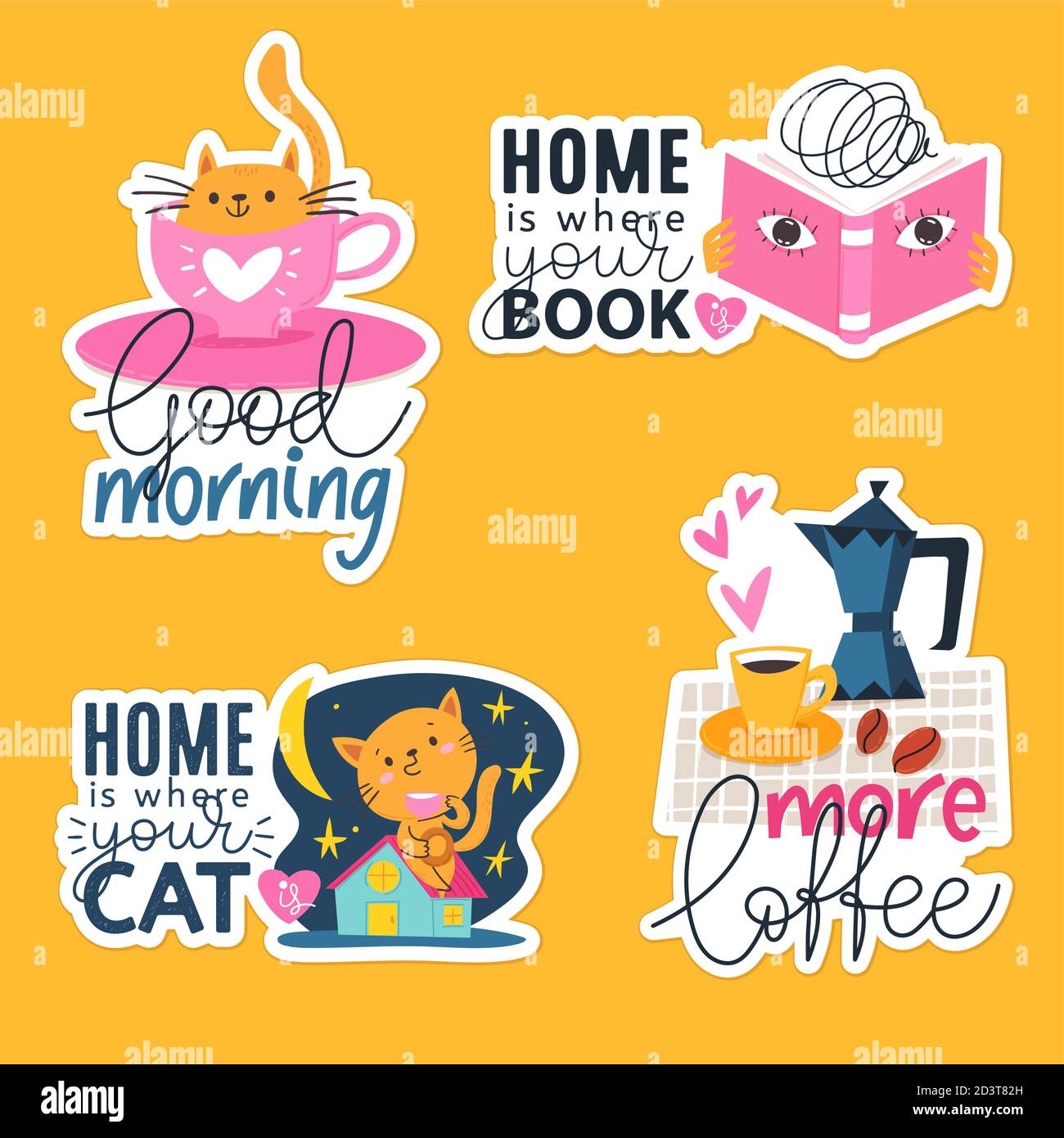 Labels and stickers with funny trendy elements and cats Stock Vector ...