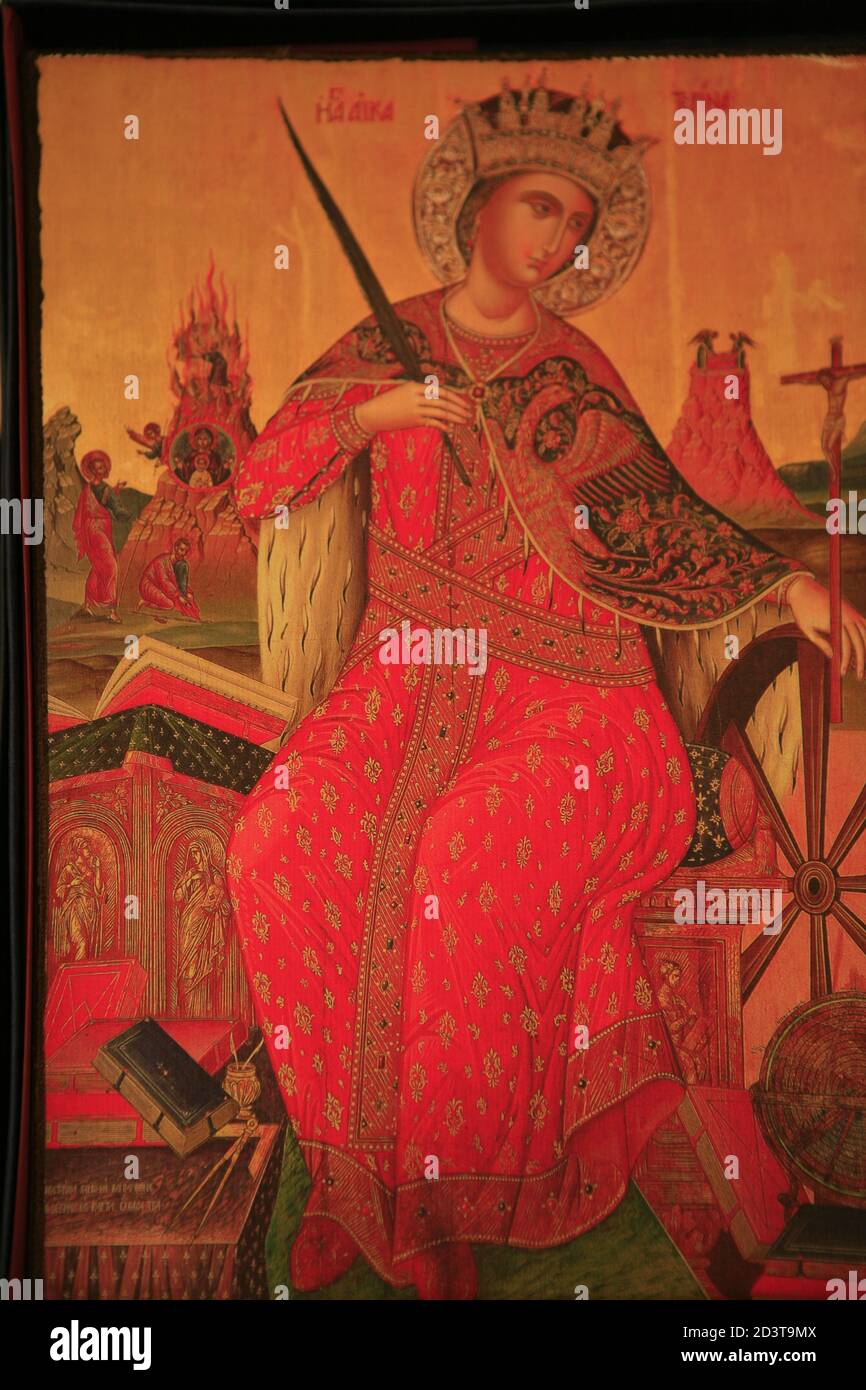 St. Catherine of Alexandria painted as an icon. Catherine was born ...