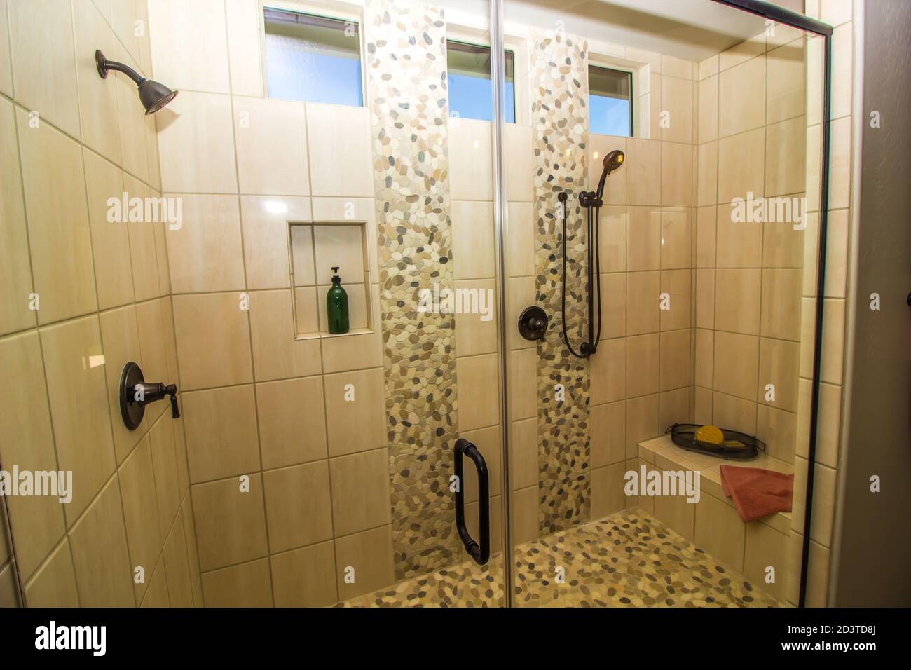 Modern Tile Shower With Two Shower Heads Stock Photo - Alamy