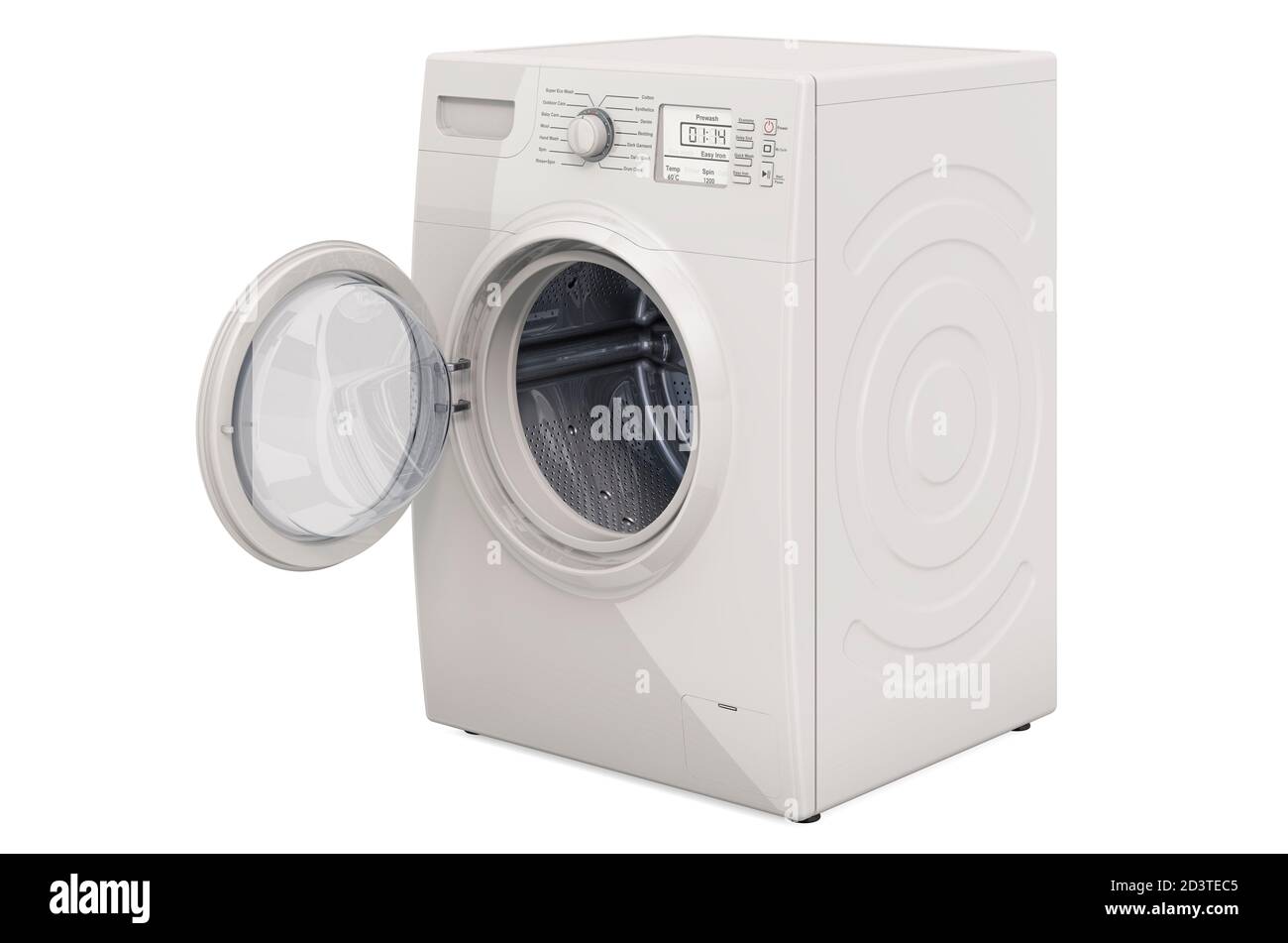 Washing machine with opened door, 3D rendering isolated on white ...