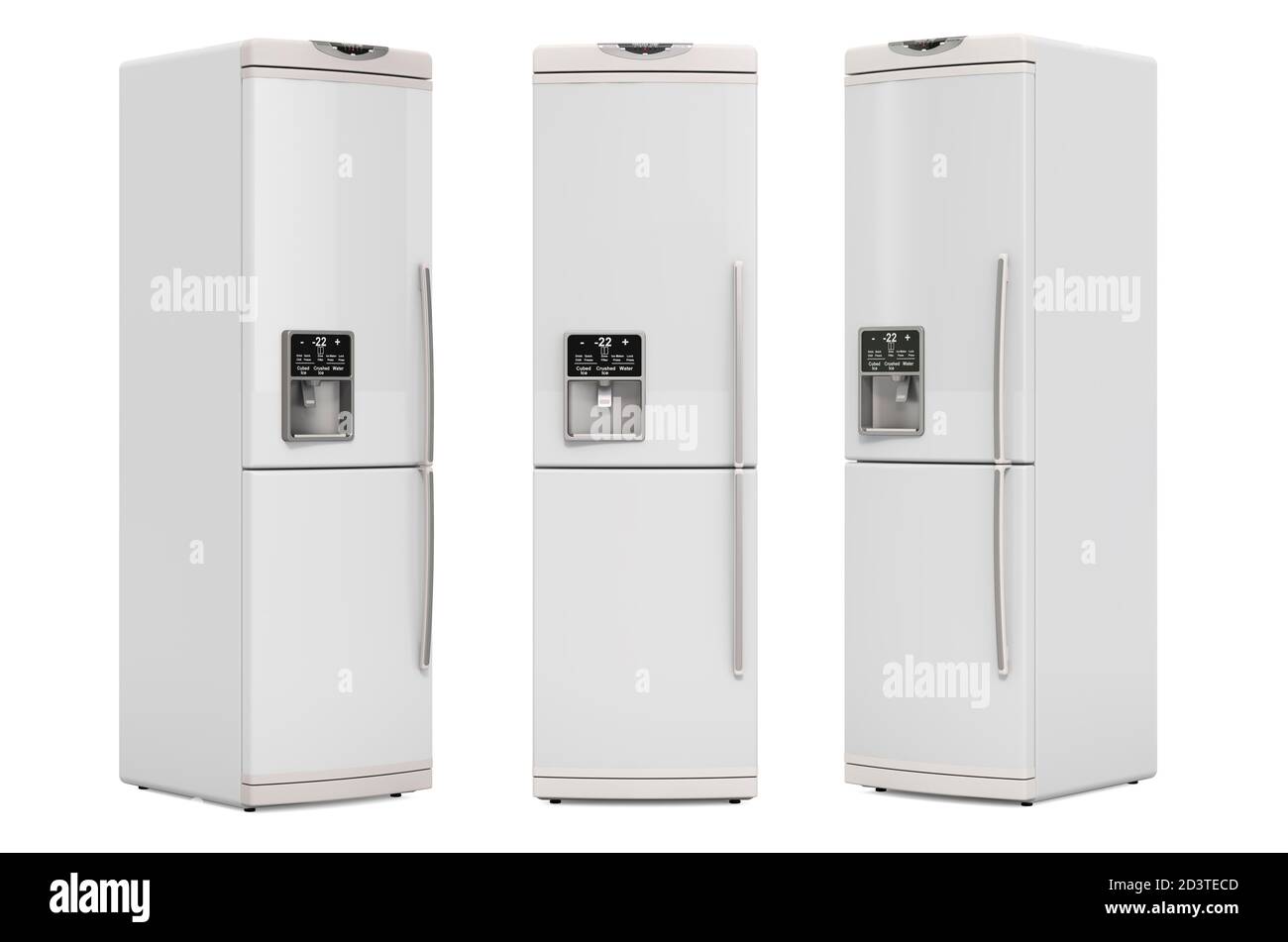 Refrigerator, front and side views. 3D rendering isolated on white ...