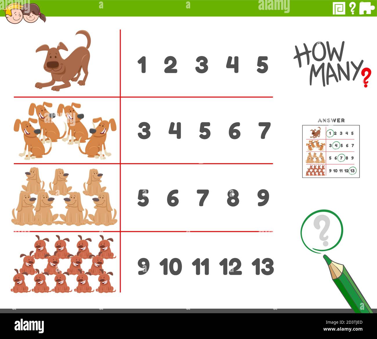 Cartoon Illustration of Educational Counting Activity for Children with ...