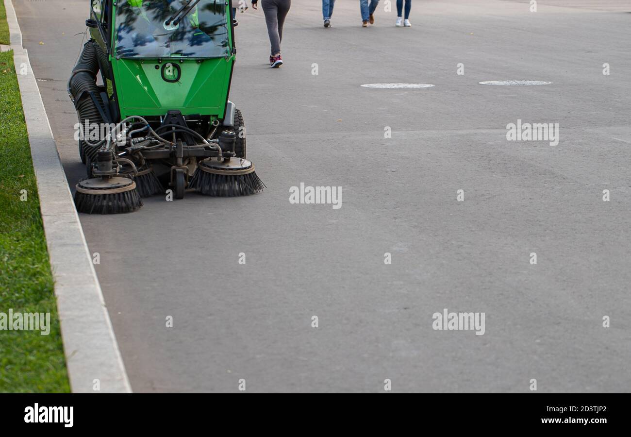 street cleaning machine. Nylon brush of the Road sweeper Stock Photo ...