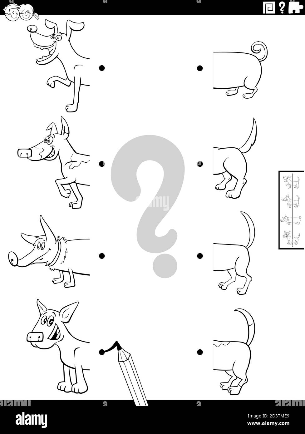 Black and White Cartoon Illustration of Educational Task of Matching ...