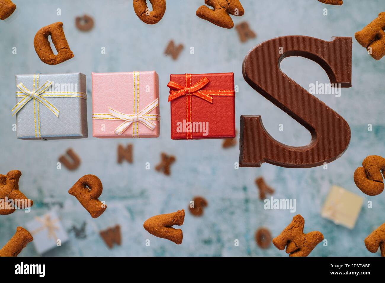 Dutch holiday Sinterklaas greeting Card. Gift boxes and traditional ...