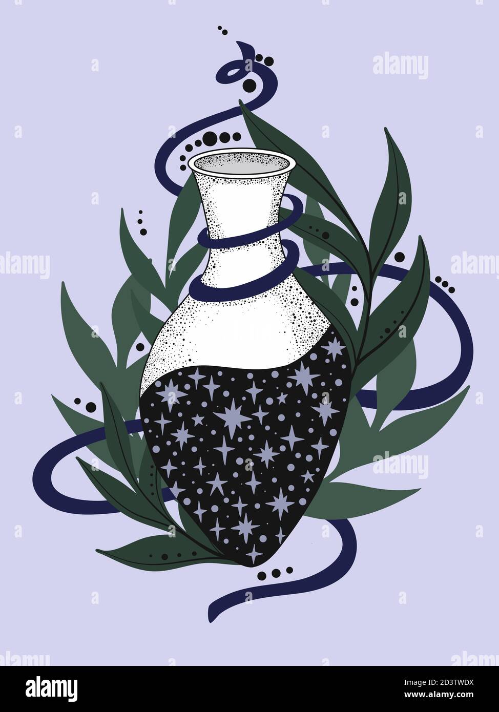 Hand drawn magic bottle. Vial with flower. Gothic style. Vector ...