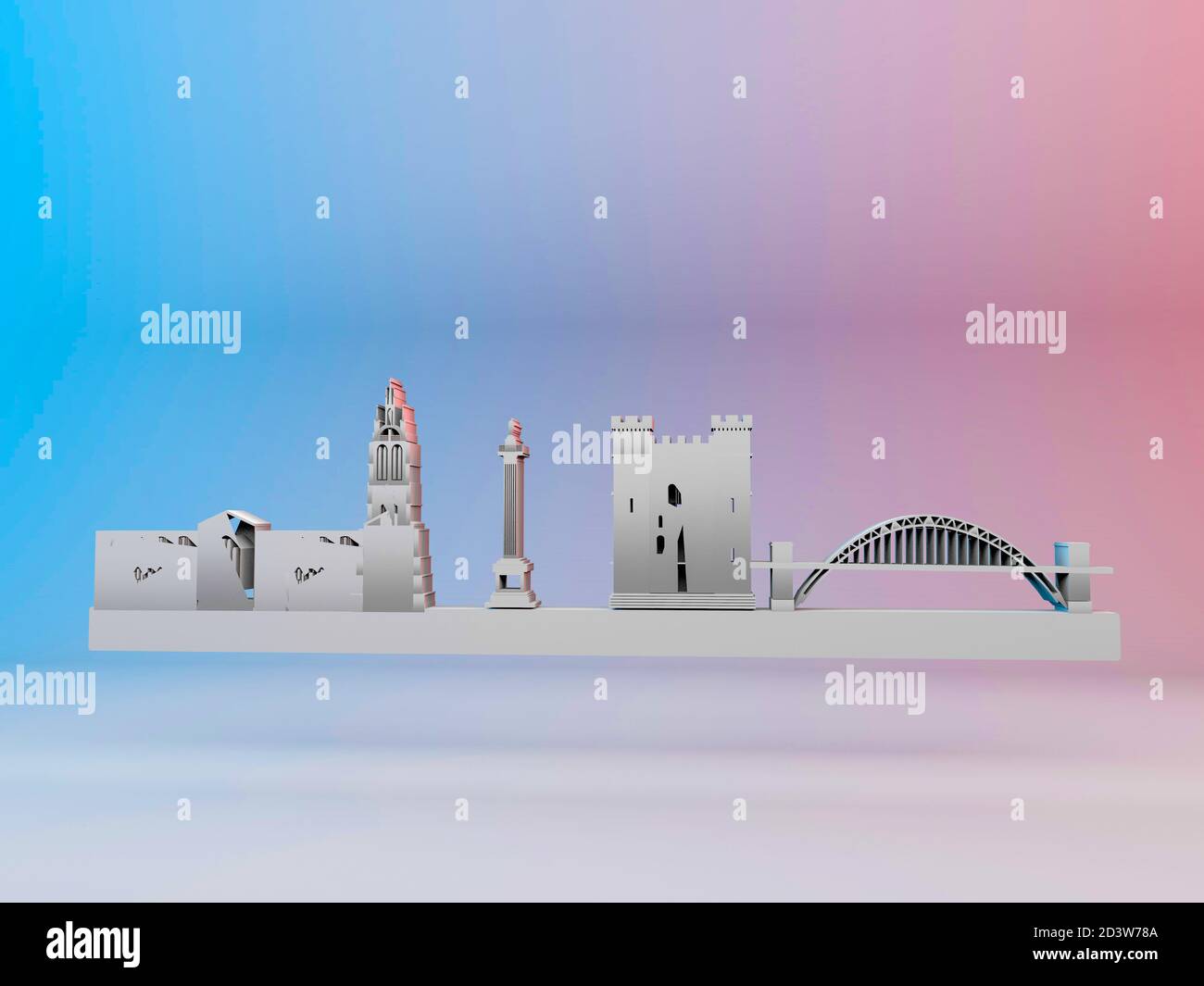 3d illustration of Newcastle city in England on a gradient background ...