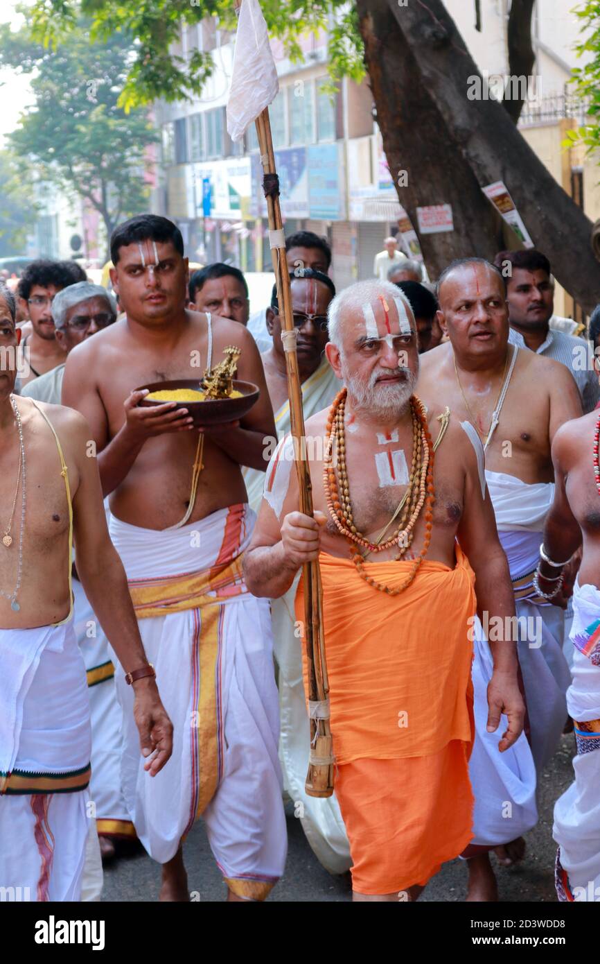 BENGALURU, INDIA - Apr 09, 2017: South Indian Hindu monk priest doing ...