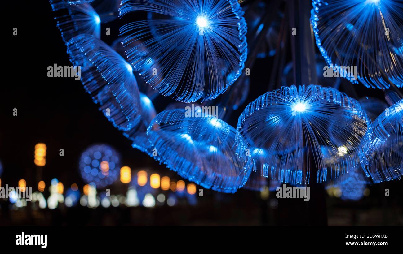 decorative fiber optics lights on dark background Stock Photo - Alamy