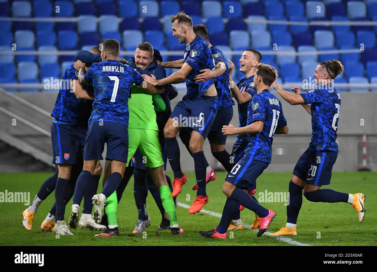 Slovakia players celebrate winning penalty shoot out hi-res stock ...