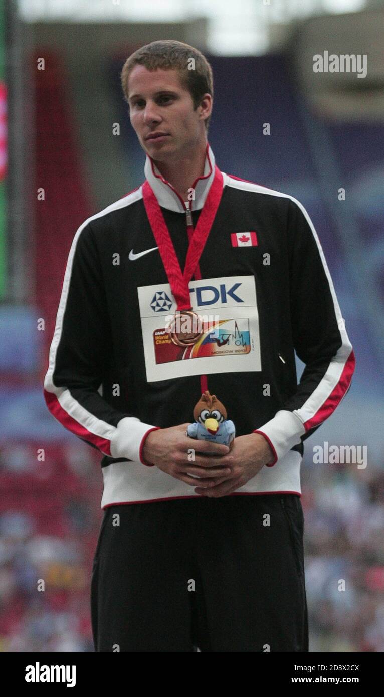 Derek Drouin of Canada Podium high jump Men During the Championnat du ...