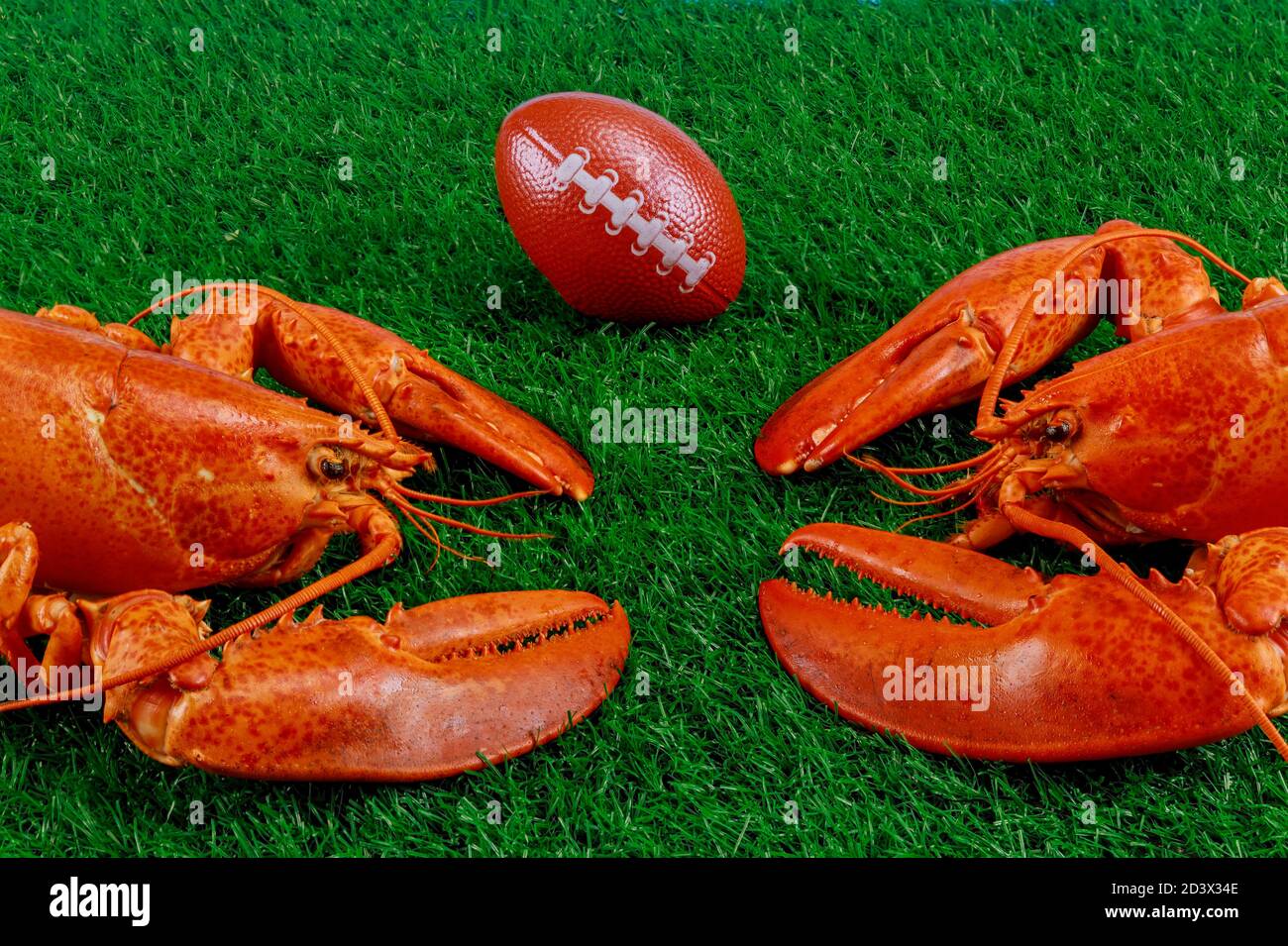 American football gsport game concept. Red lobsters with football ball ...