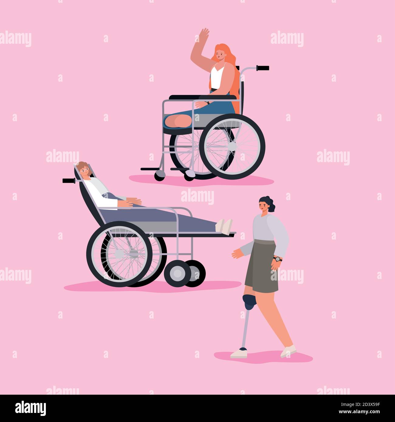 disability women cartoons with wheelchair and prosthesis vector design ...