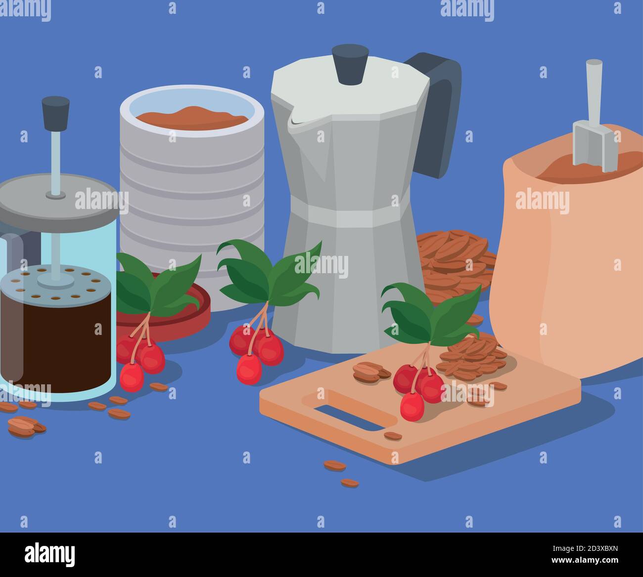 coffee french press jar moka pot and bag vector design Stock Vector ...