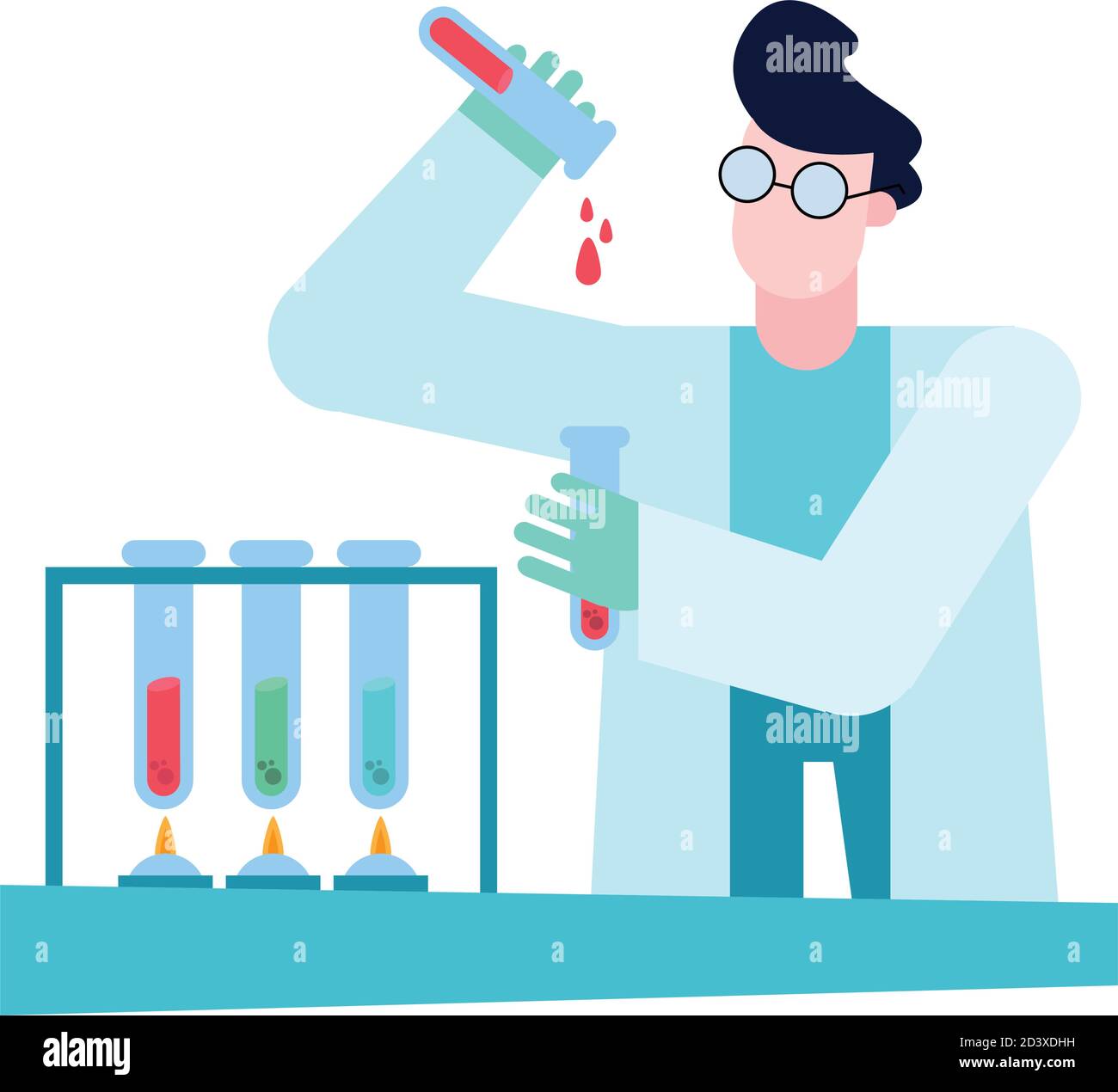 chemical man with tubes at desk design, science and laboratory theme ...