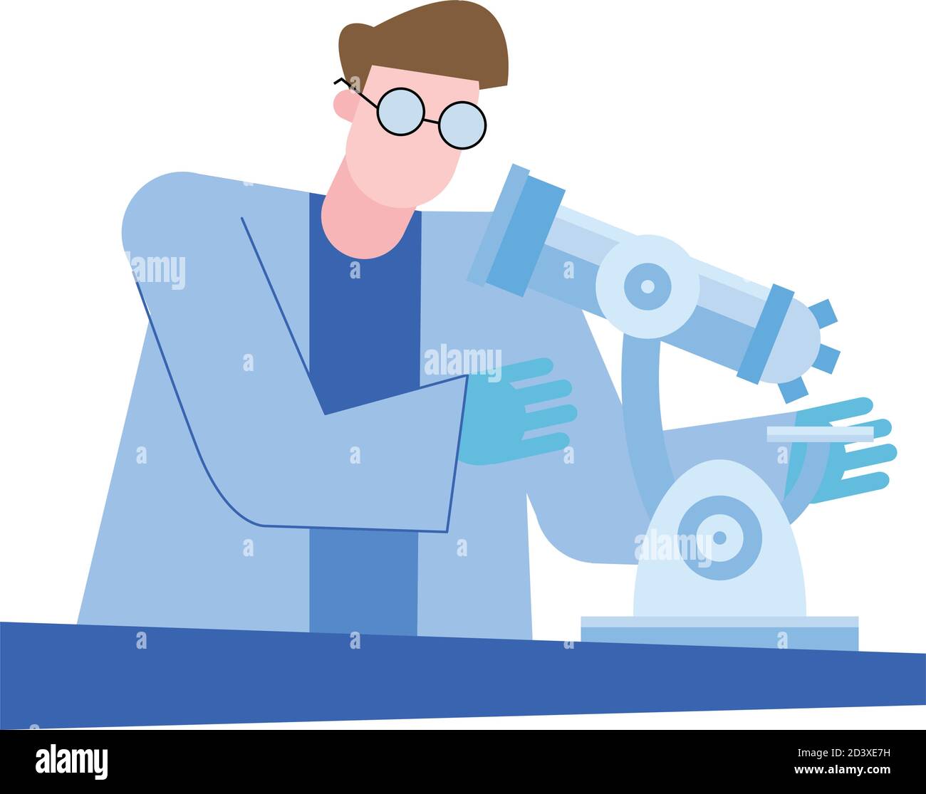 chemical man with microscope at desk design, science and laboratory ...