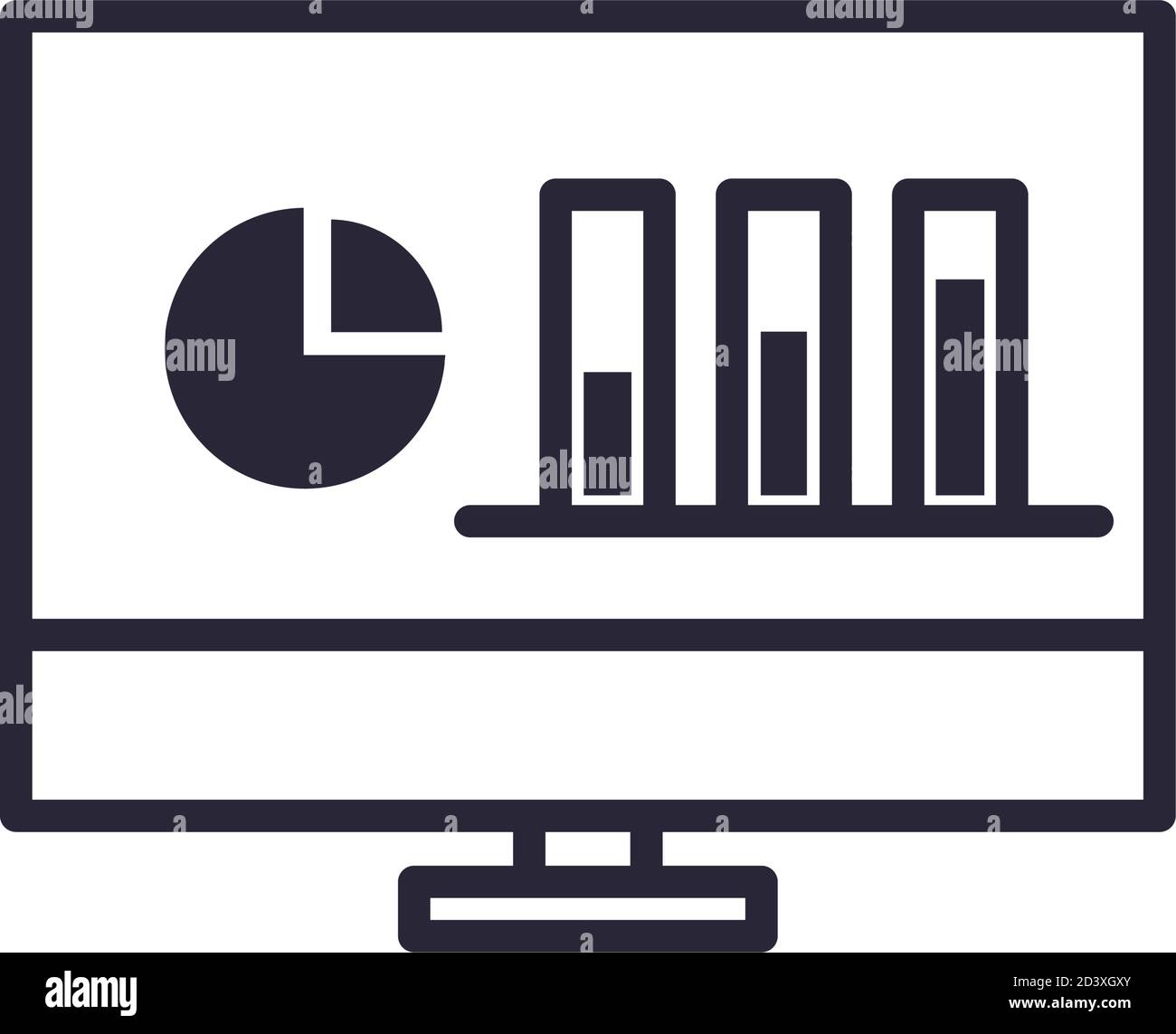 bars chart and pie in computer line style icon design, Data analysis and information theme ...