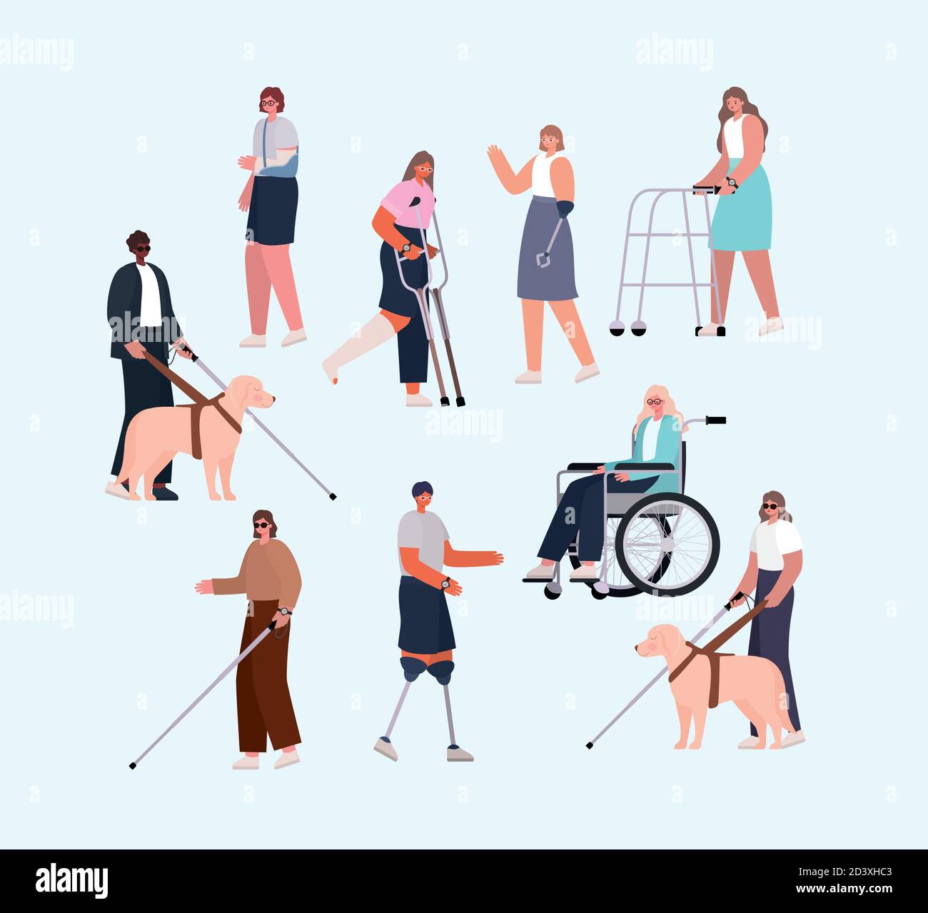 disability people cartoons with wheelchair prosthesis and cast vector ...