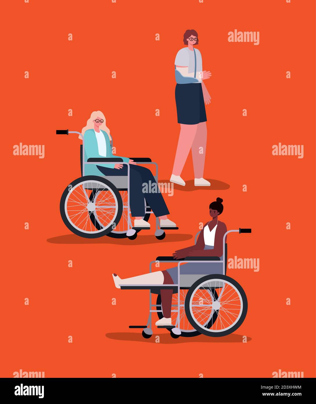 disability women cartoons with wheelchair and cast vector design Stock ...