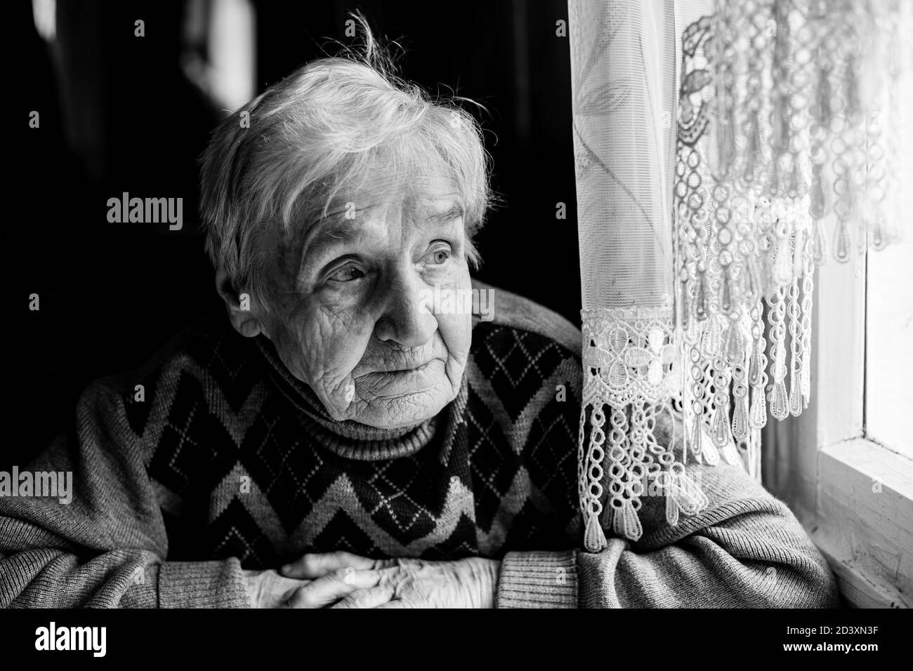 Woman Looking Out Window Black And White