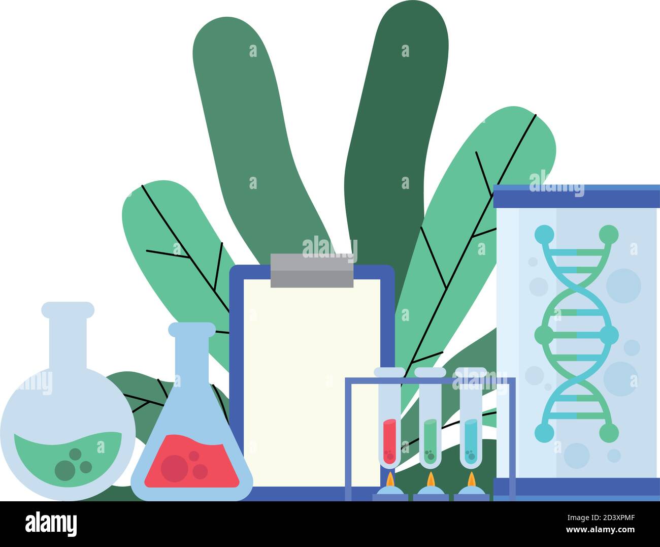 chemistry flasks document tubes dna and leaves design, science and ...