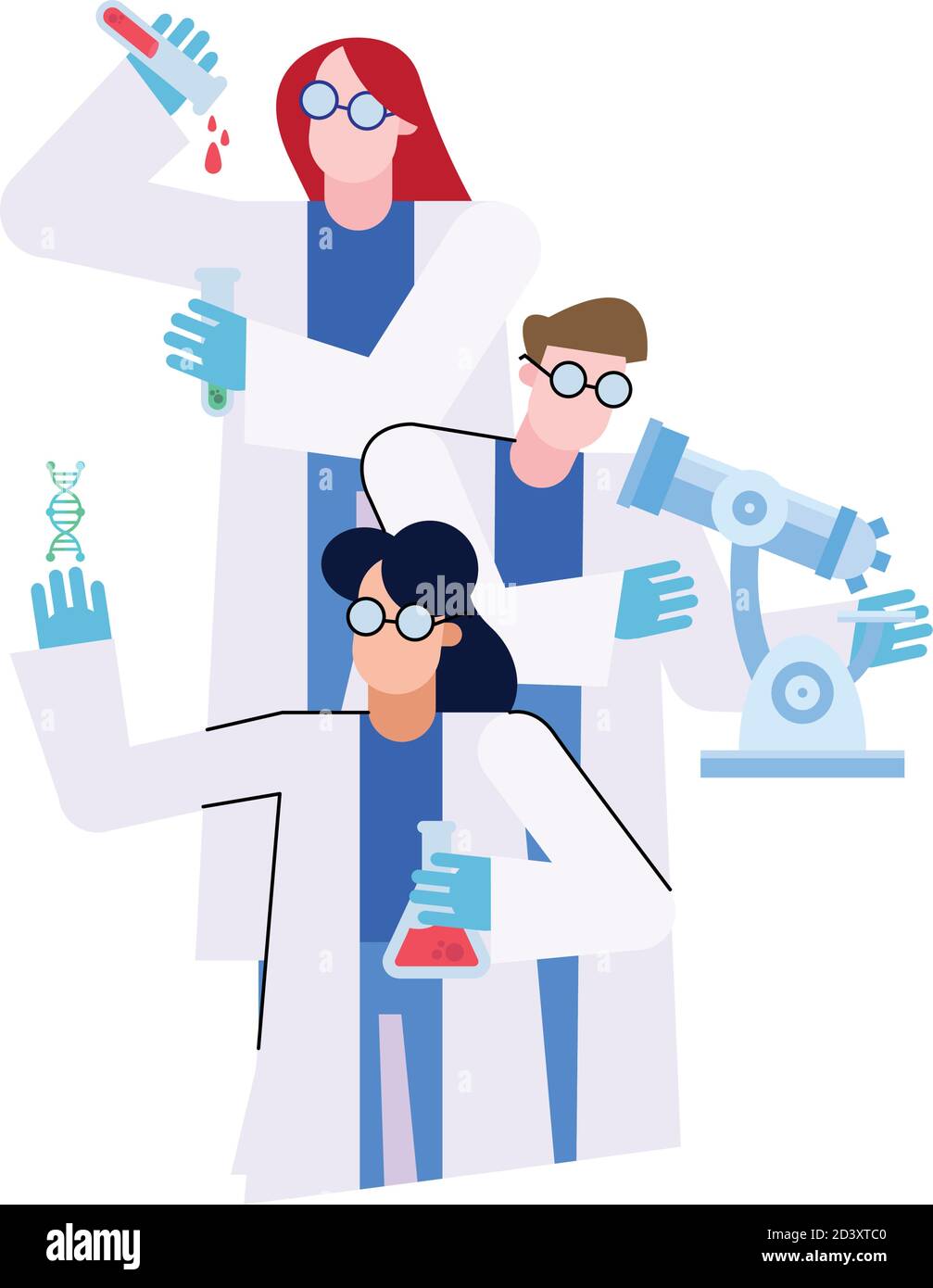 chemical man and women with microscope design, science and laboratory ...