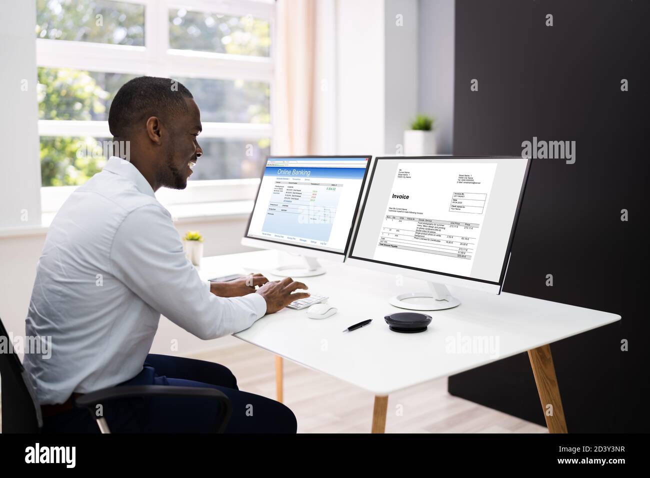 Online Electronic Business Invoice Or Bill. Businessman Looking On ...