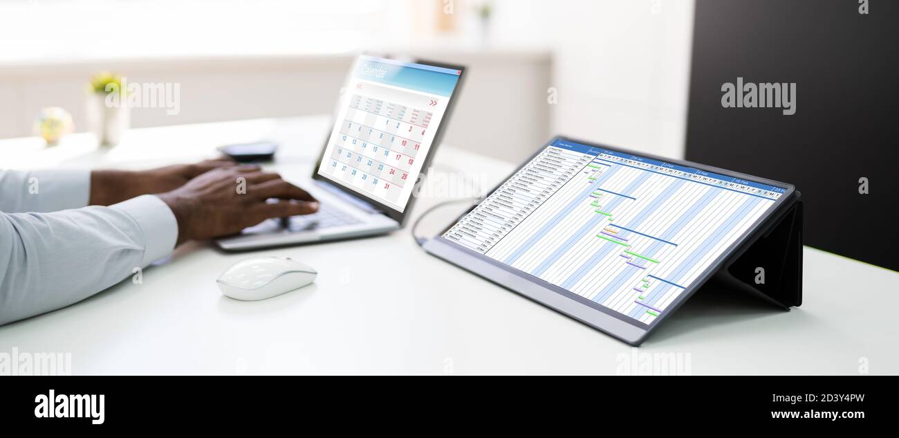 Tech Schedule List On Laptop Computer Screen. Gantt Calendar Stock ...