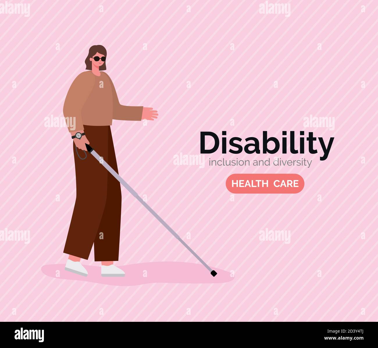 disability blind woman cartoon with glasses and cane vector design ...