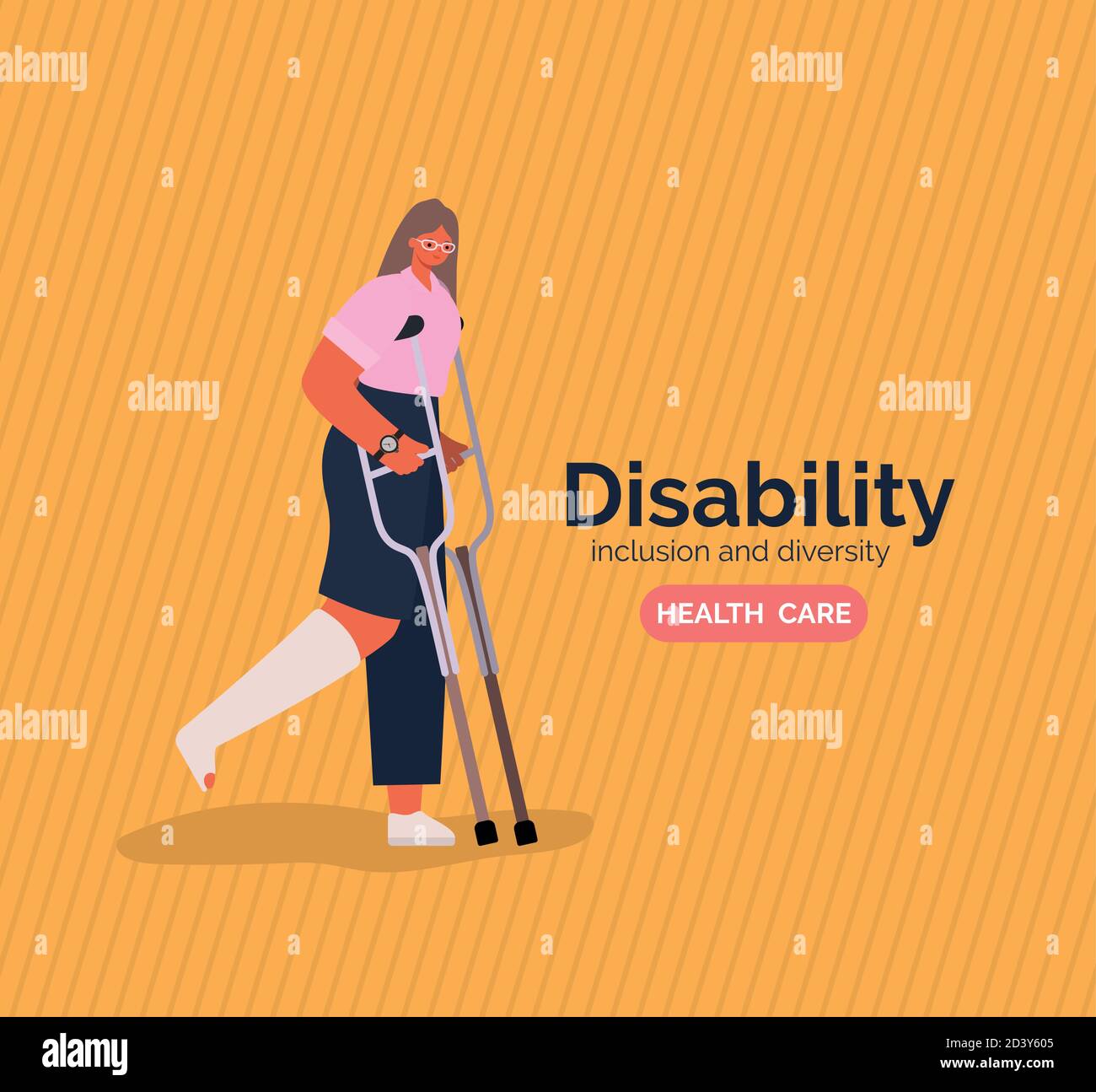 disability woman cartoon with leg cast and crutches vector design Stock ...