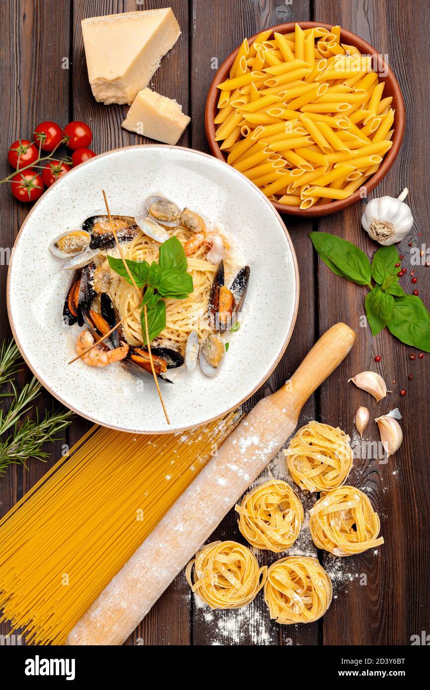 Top view of a cooked served dishes of restaurant's menu Stock Photo - Alamy